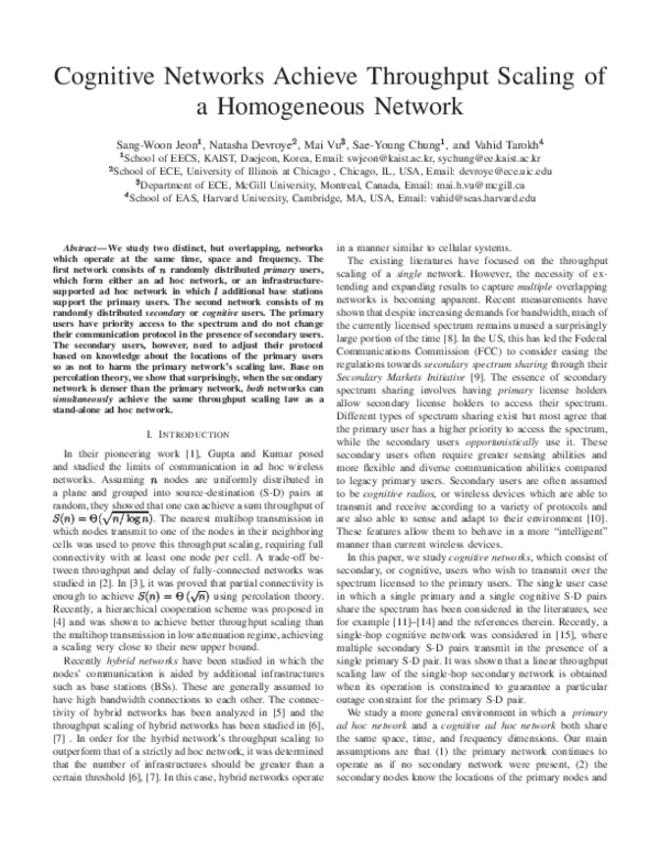 (PDF) Cognitive networks achieve throughput scaling of a homogeneous network
