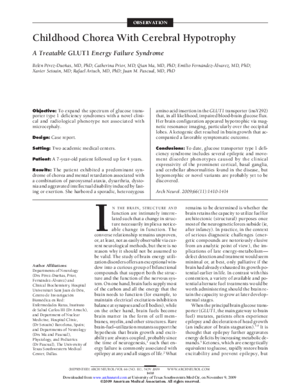 (PDF) Childhood chorea with cerebral hypotrophy: a treatable GLUT1 ...