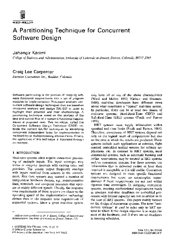 A Partitioning Technique For Concurrent Software Design