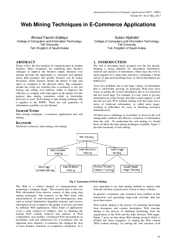 (PDF) Web Mining Techniques in E-Commerce Applications