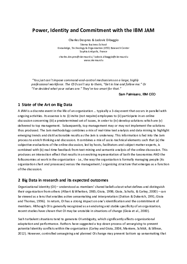 (PDF) Power, Identity, Commitment and the IBM JAM