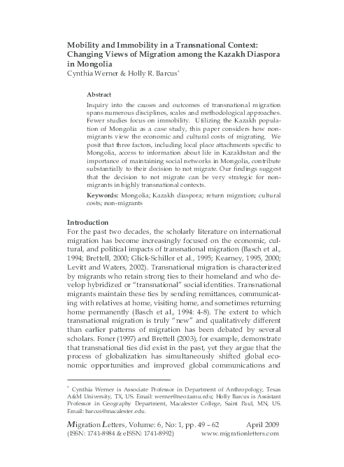 (PDF) Mobility and Immobility in a Transnational Context: Changing ...