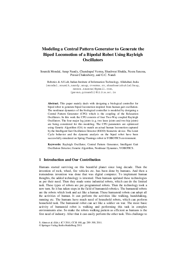 Pdf Modeling A Central Pattern Generator To Generate The Biped Locomotion Of A Bipedal Robot 