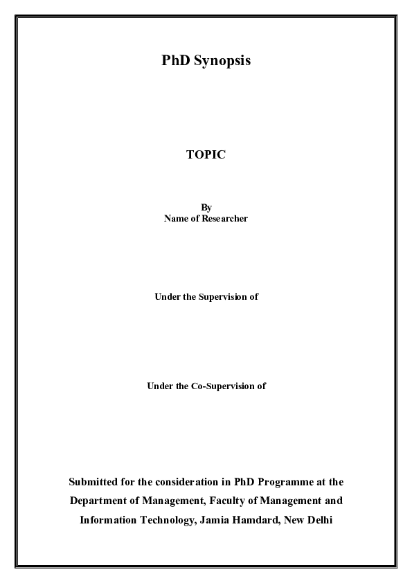 (DOC) Ph D Synopsis Format