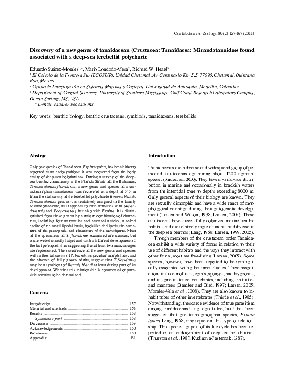 Discovery of a new genus of tanaidacean (Crustacea: Tanaidacea ...