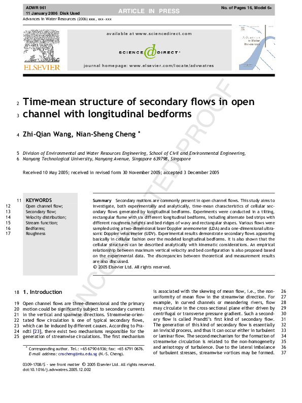 (PDF) Time-mean structure of secondary flows in open channel with longitudinal bedforms