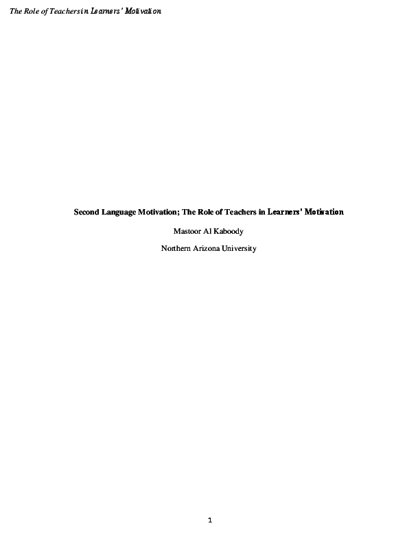 Doc Second Language Motivation The Role Of Teacher In Influencing Learners Motivation