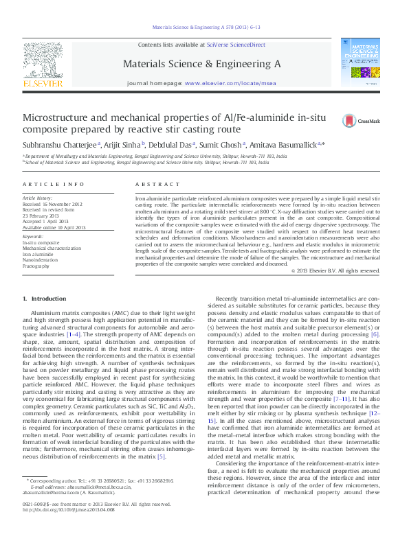 (PDF) Microstructure and mechanical properties of Al/Fe-aluminide in-situ composite prepared by ...