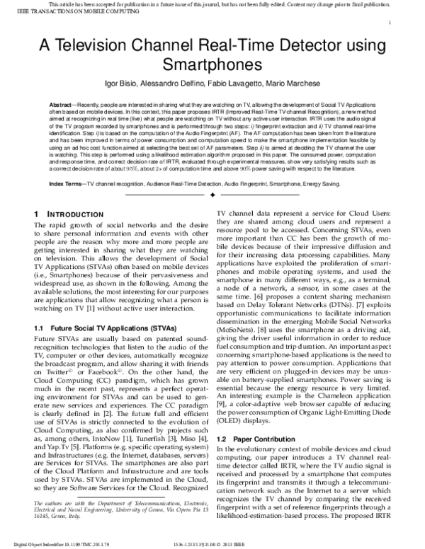 (PDF) A Television Channel Real-Time Detector using Smartphones