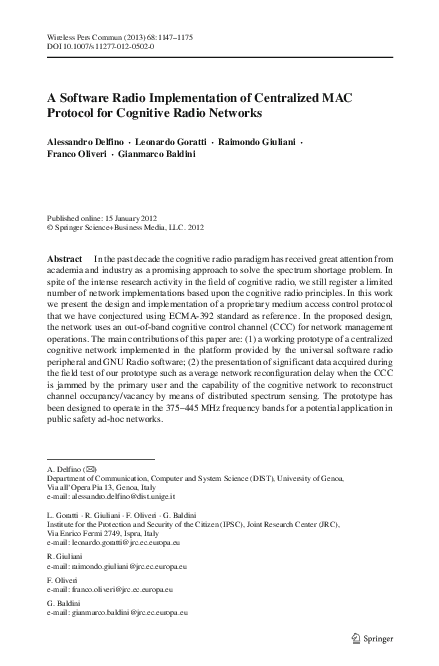 Pdf A Software Radio Implementation Of Centralized Mac Protocol For Cognitive Radio Networks