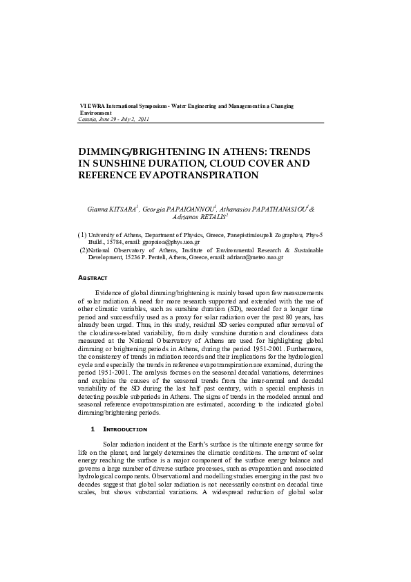 Pdf Estimation Of Reference Evapotranspiration Using Remote Sensing And Minimum Hydrological