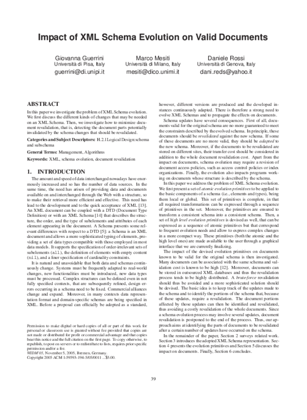 (PDF) Impact of XML schema evolution on valid documents