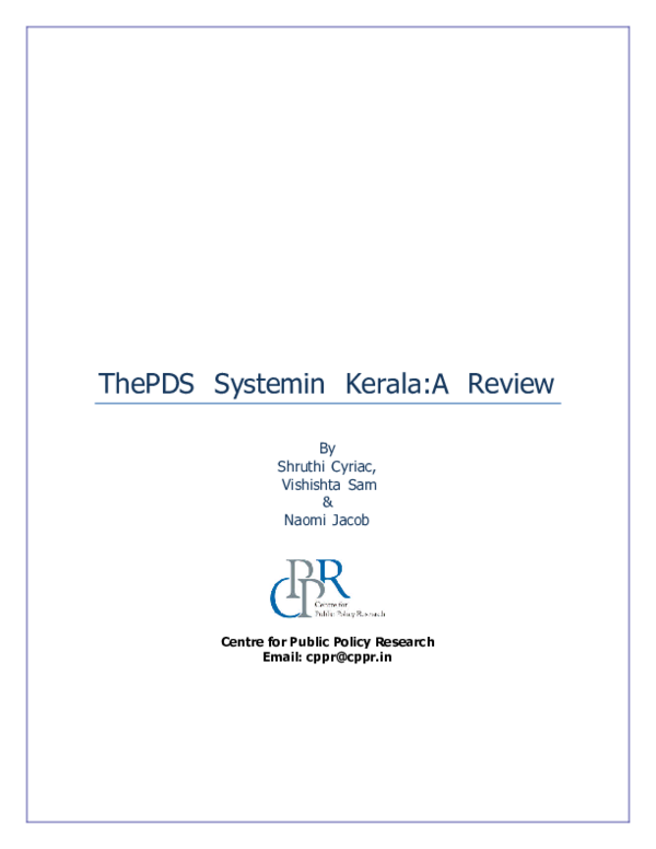 (PDF) The PDS System in Kerala: A Review