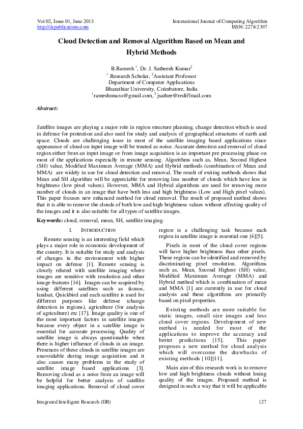 Pdf Cloud Detection And Removal Algorithm Based On Mean And Hybrid Methods