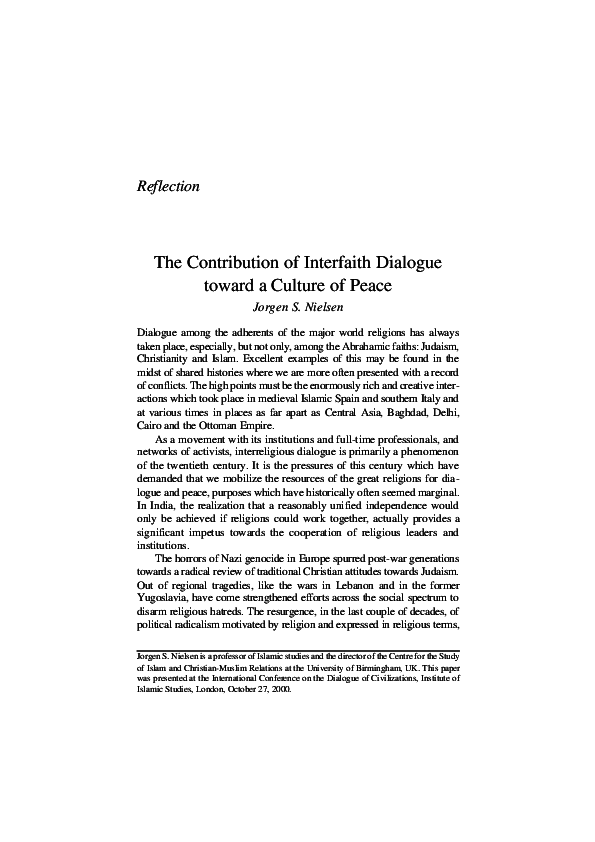 (PDF) Reflection The Contribution of Interfaith Dialogue toward a ...