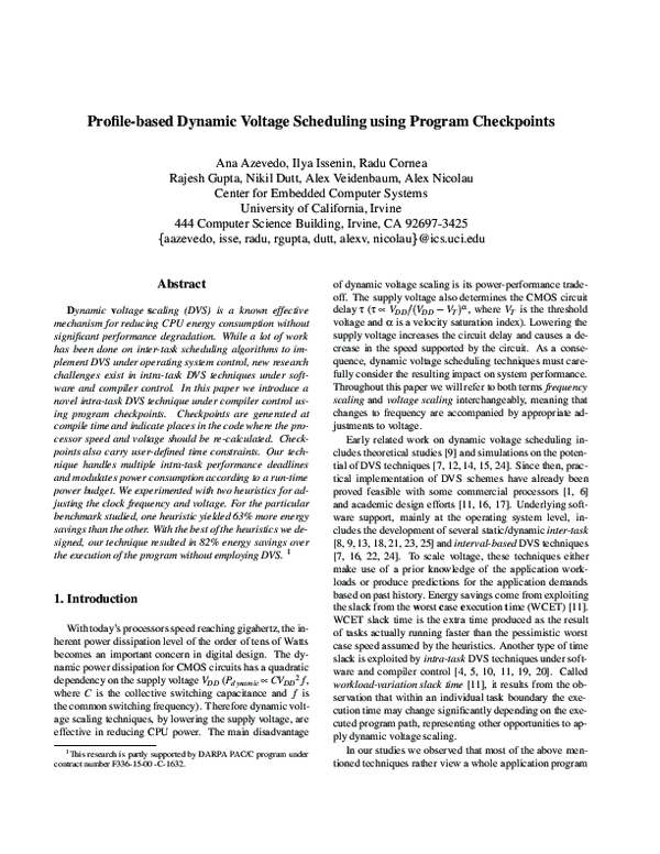 Pdf Profile Based Dynamic Voltage Scheduling Using Program Checkpoints