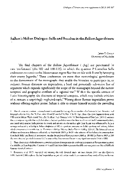 Sallust's Melian Dialogue: Sulla and Bocchus in the Bellum Iugurthinum