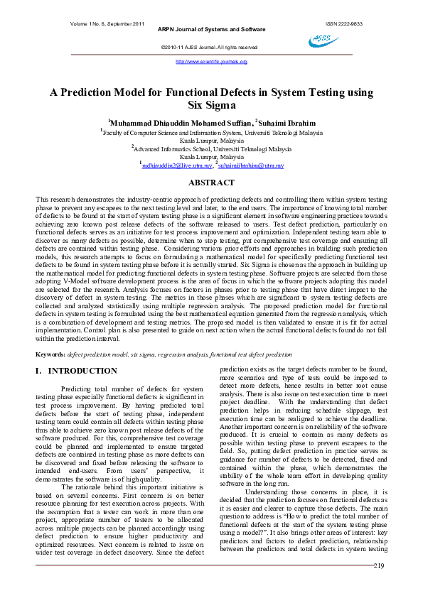 Pdf A Prediction Model For Functional Defects In System Testing Using 2310
