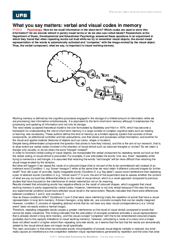 (PDF) Verbal and visual codes in memory (Informative article)