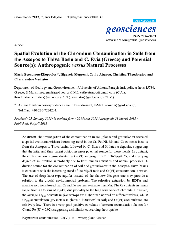 (PDF) Spatial Evolution of the Chromium Contamination in Soils from the ...