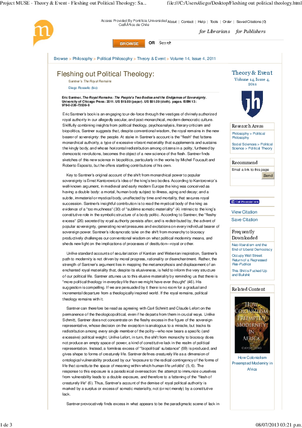(PDF) Review of: Eric Santner, The Royal Remains
