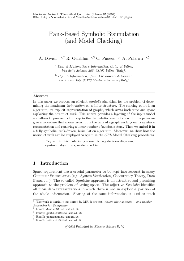 (PDF) Rank-Based Symbolic Bisimulation:(and Model Checking)