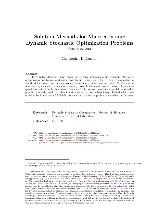 (PDF) Solution Methods for Microeconomic Dynamic Stochastic ...