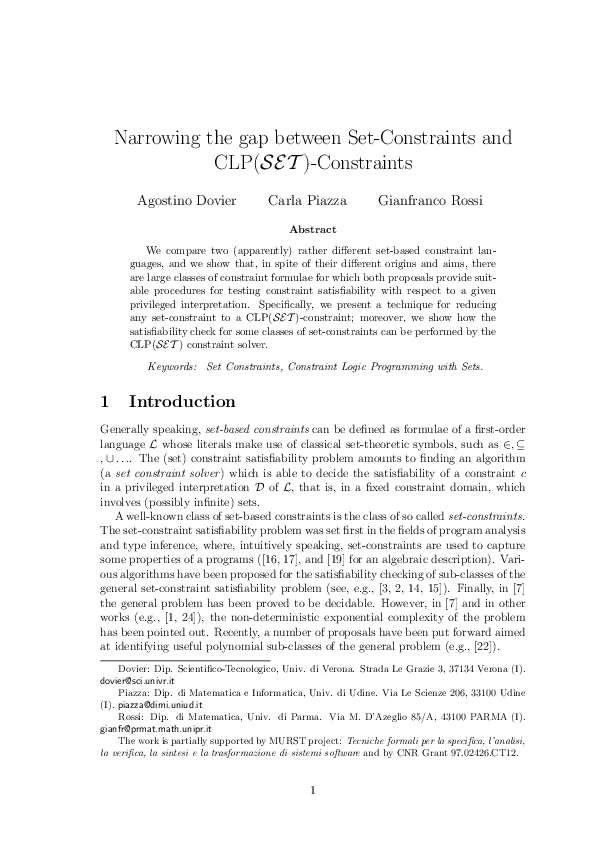 (PDF) Narrowing the gap between Set-Constraints and CLP (SET)-Constraints