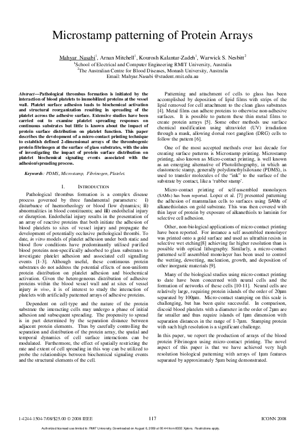 (PDF) Microstamp patterning of Protein Arrays