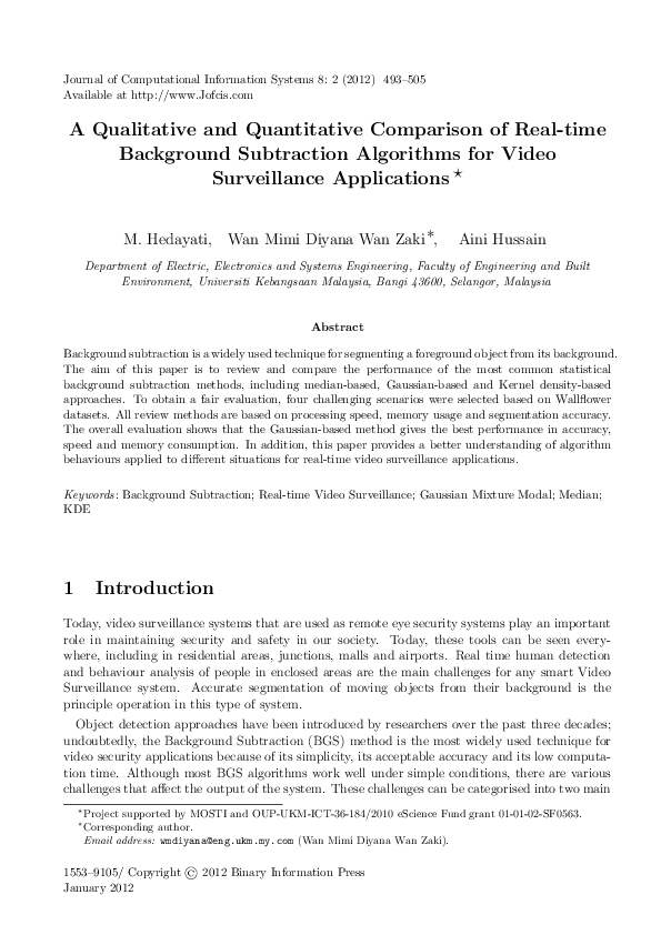 Pdf A Qualitative And Quantitative Comparison Of Real Time Background Subtraction Algorithms