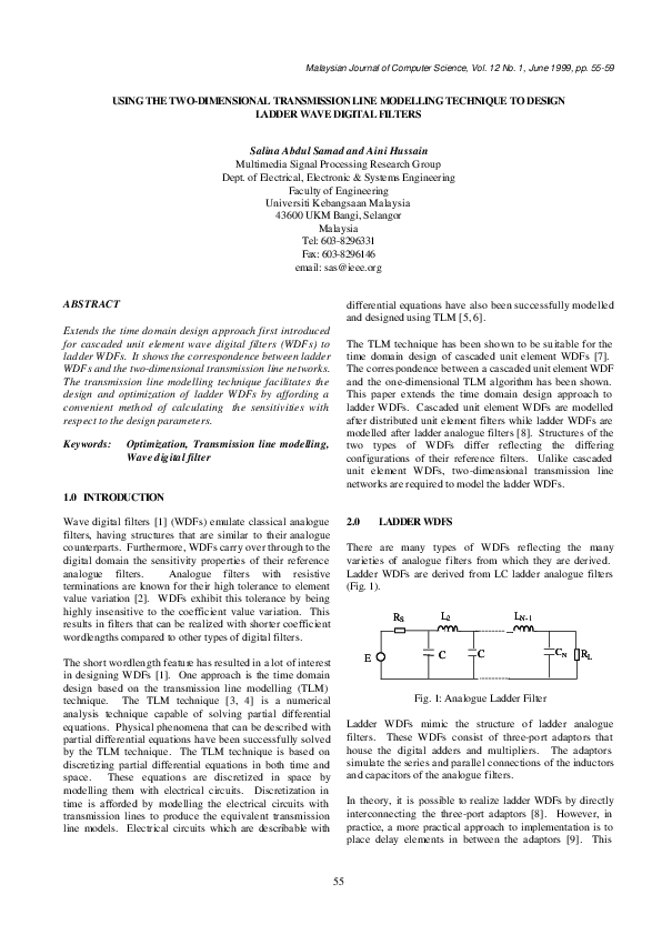 (PDF) Using The Two-Dimensional Transmission Line Modelling Technique To Design Ladder Wave ...