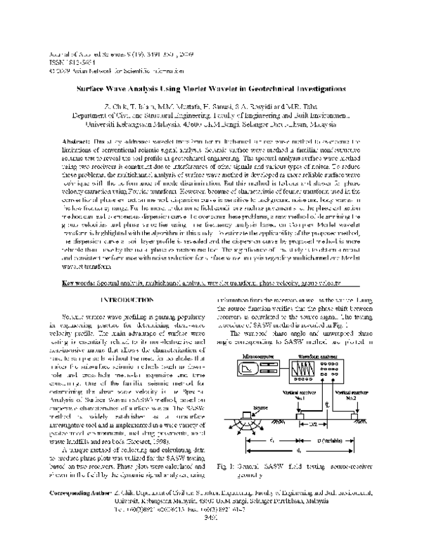 (PDF) Surface wave analysis using Morlet wavelet in geotechnical investigations
