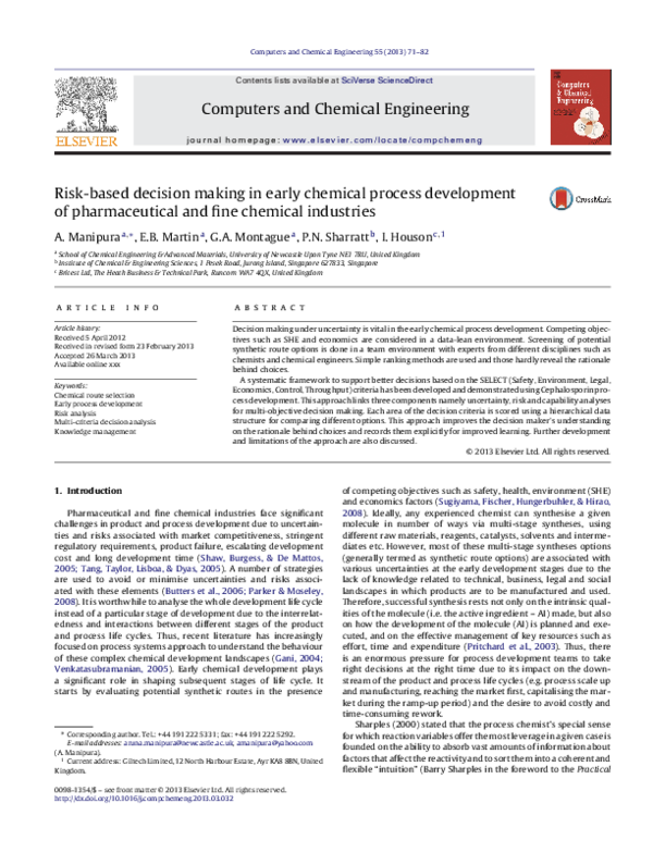 (PDF) Risk based decision making in early chemical process development