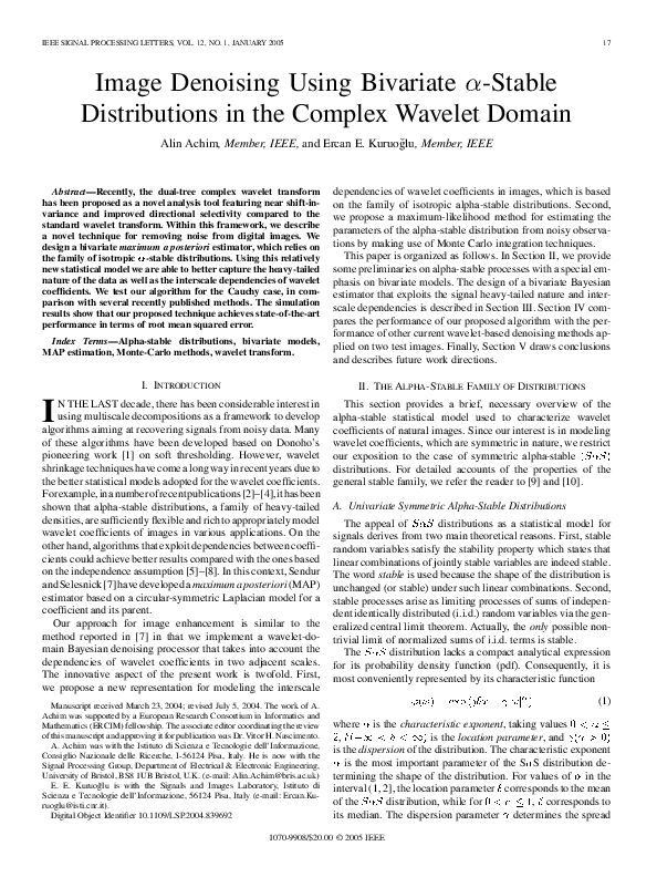 (PDF) Image denoising using bivariate α-stable distributions in the complex wavelet domain