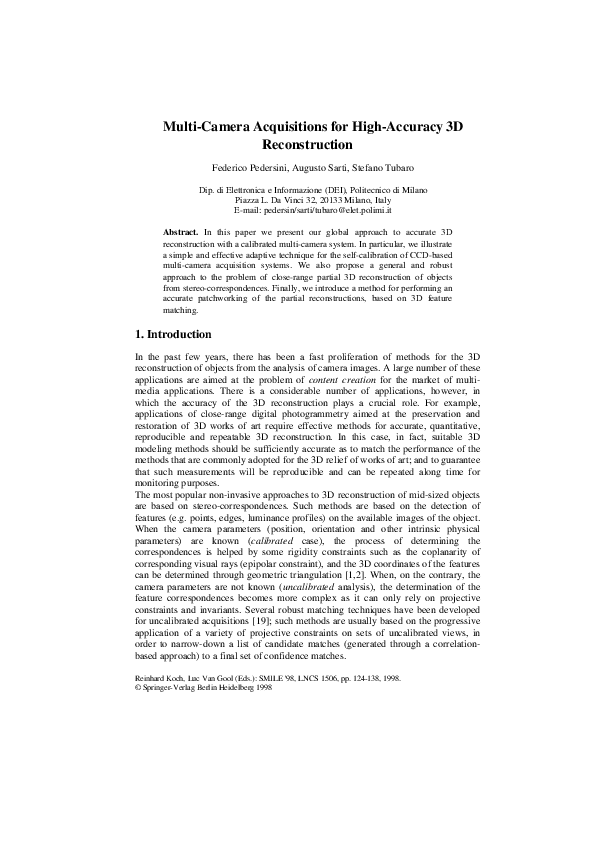 (PDF) Multi-Camera Acquisitions for High-Accuracy 3D Reconstruction