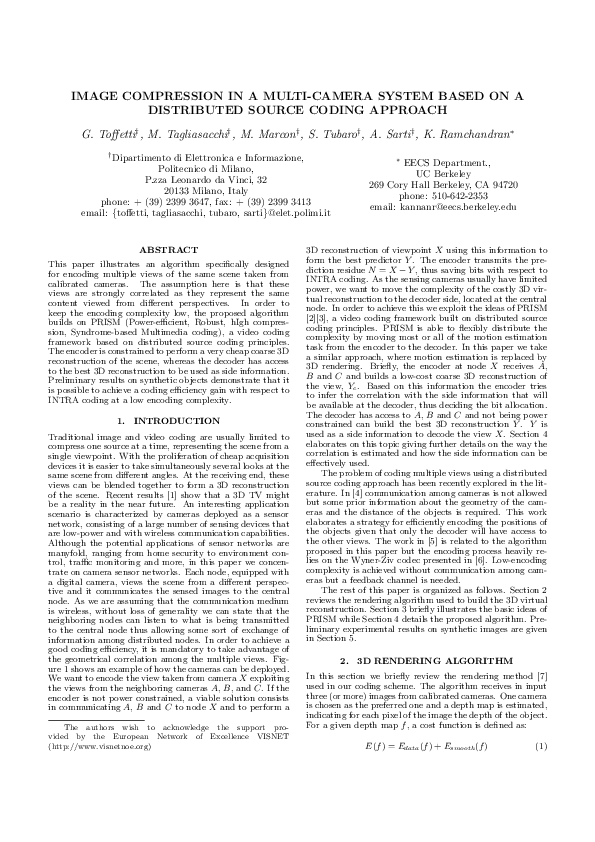 Pdf Image Compression In A Multi Camera System Based On A Distributed Source Coding Approach