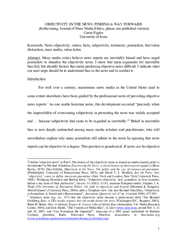 (PDF) Objectivity in the News: Finding a Way Forward