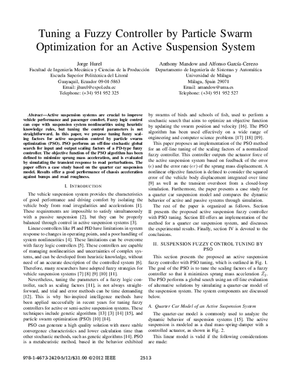 Pdf Tuning A Fuzzy Controller By Particle Swarm Optimization For An