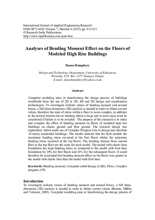 (PDF) Analyses of Bending Moment Effect on the Floors of Modeled High ...