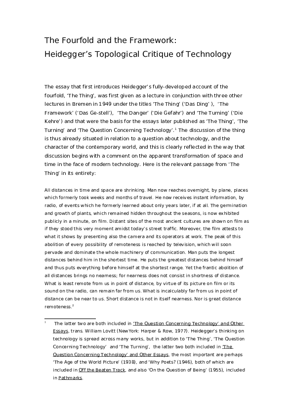 (DOC) The Fourfold and the Framework: Heidegger's Topological Critique ...