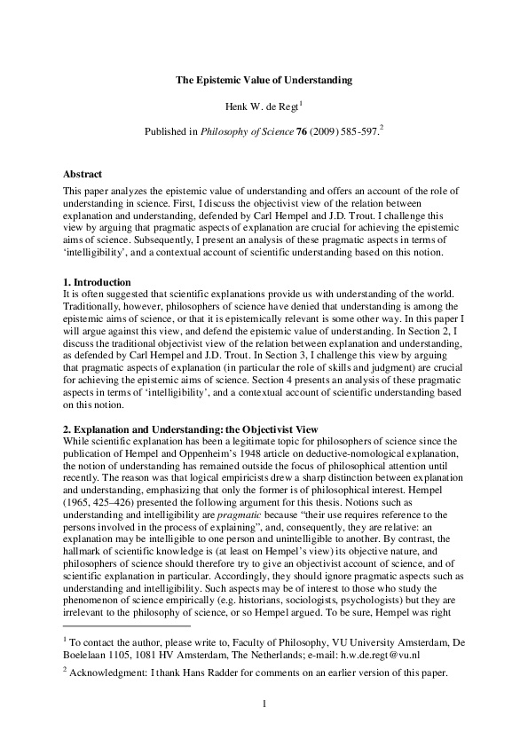(PDF) The epistemic value of understanding