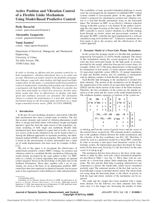 (PDF) Active Position and Vibration Control of a Flexible Links Mechanism Using Model-Based ...