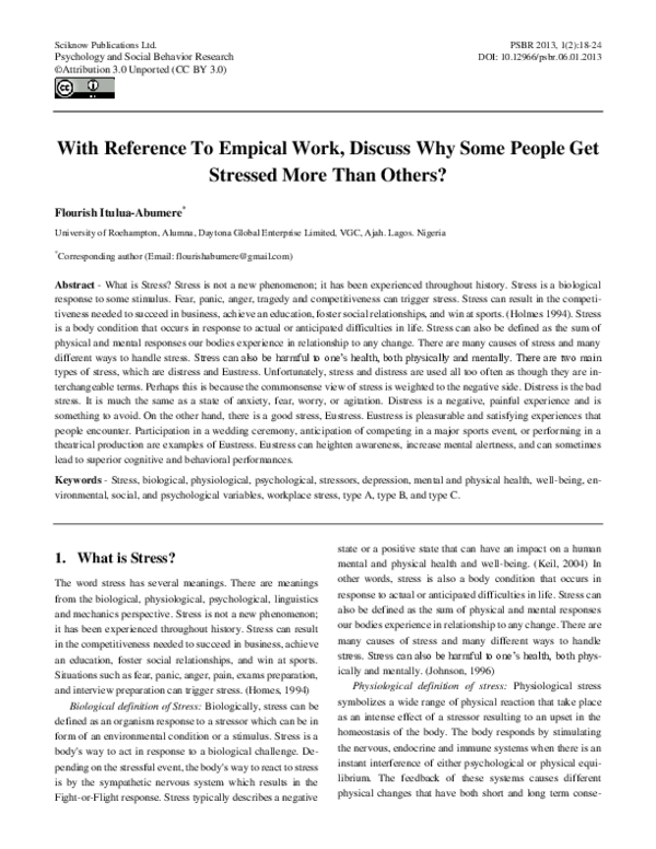 (PDF) With reference To empirical work, why do some people get stressed ...