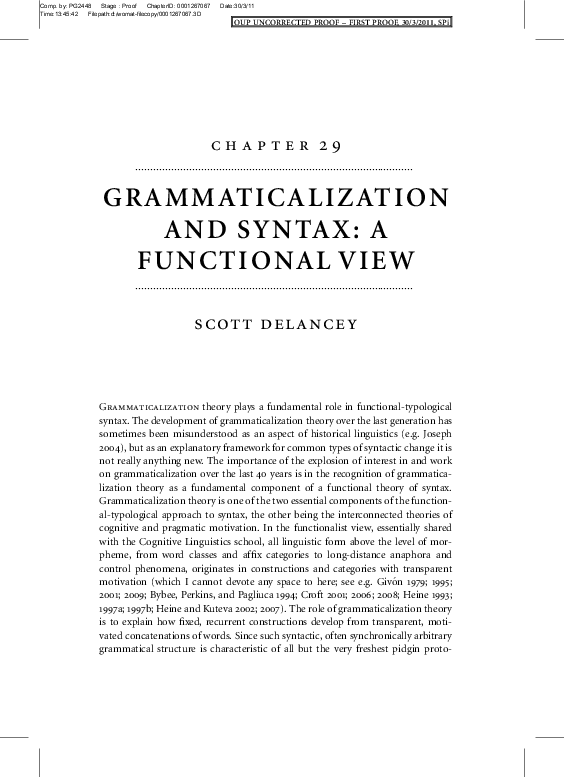 (PDF) Grammaticalization and syntax: A Functional view