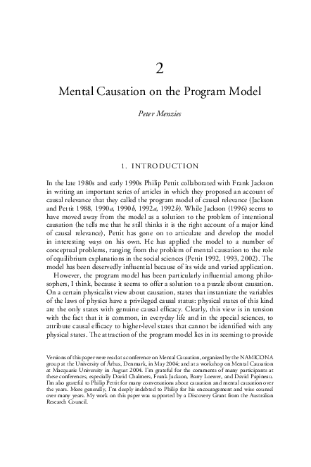 (PDF) Mental causation on the program model
