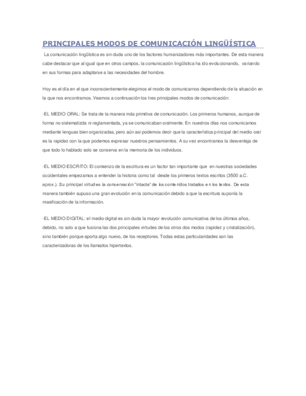 (DOC) PRINCIPALES MODOS DE COMUNICACION