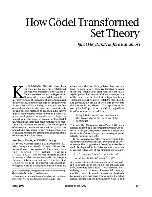 (PDF) JF 2006 w AK How Gödel Transformed Set Theory
