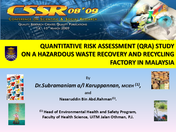 (PDF) QUANTITATIVE RISK ASSESSMENT (QRA) STUDY