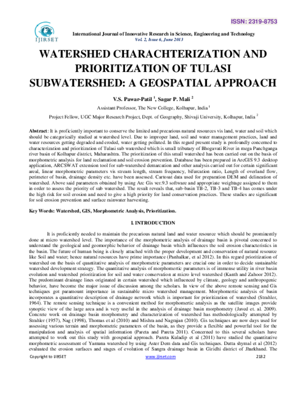 (PDF) Watershed Characterization and Prioritization of Tulasi Sub ...