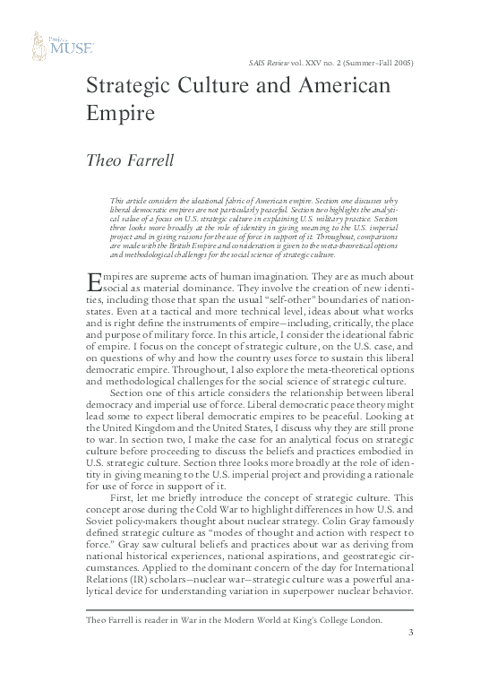 (PDF) Strategic Culture and American Empire